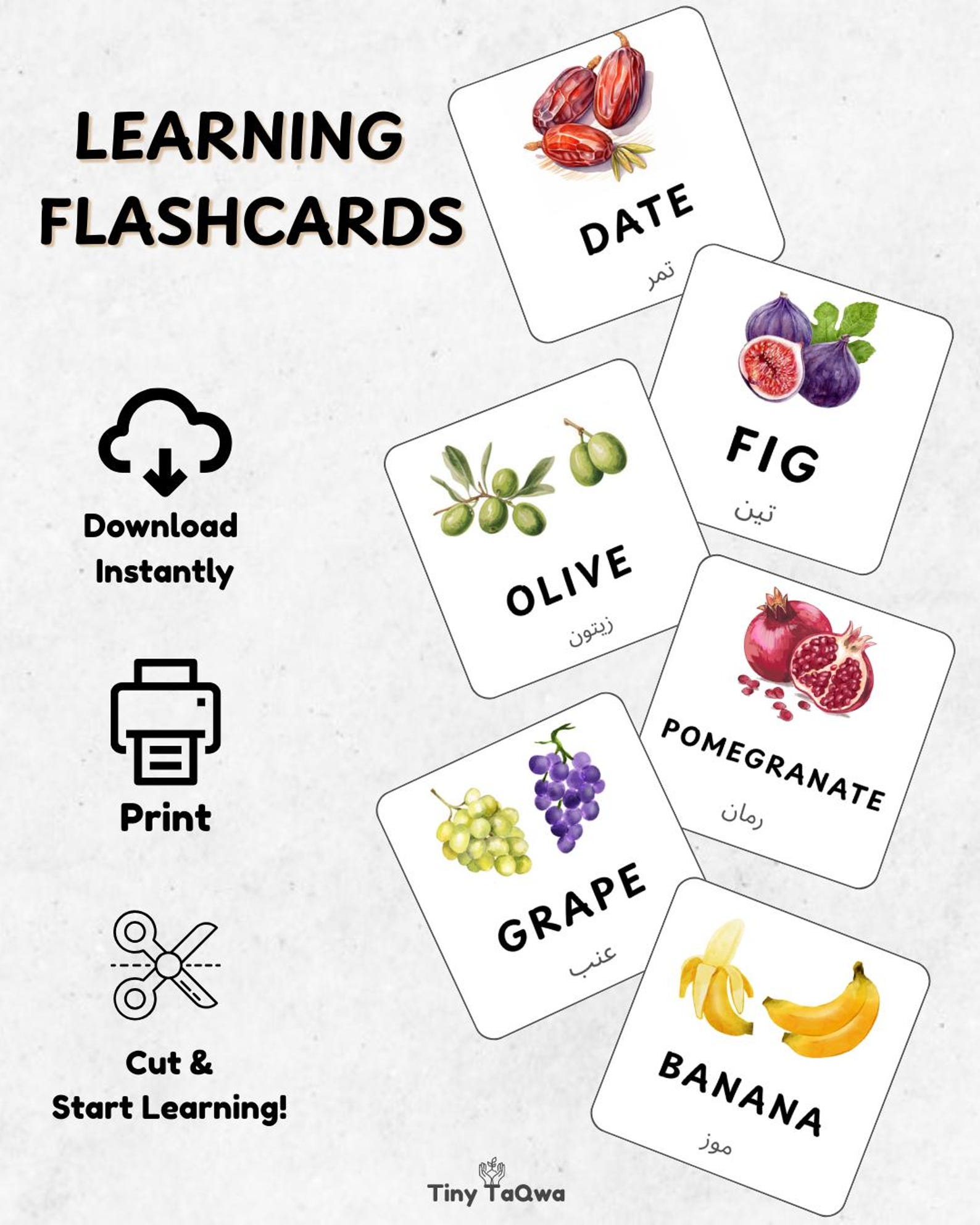 6 Fruits of the Quran Flashcards – Printable Educational PDF for Kids ...