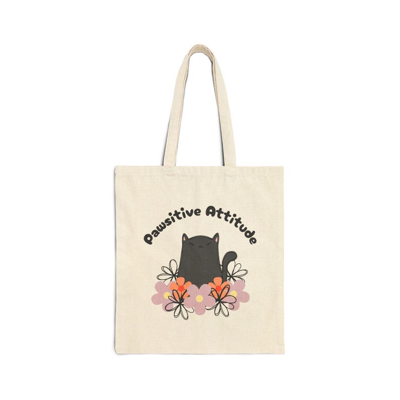 Cute Cat Tote Bag | Pawsitive Attitude | Eco-friendly Shopping Bag ...