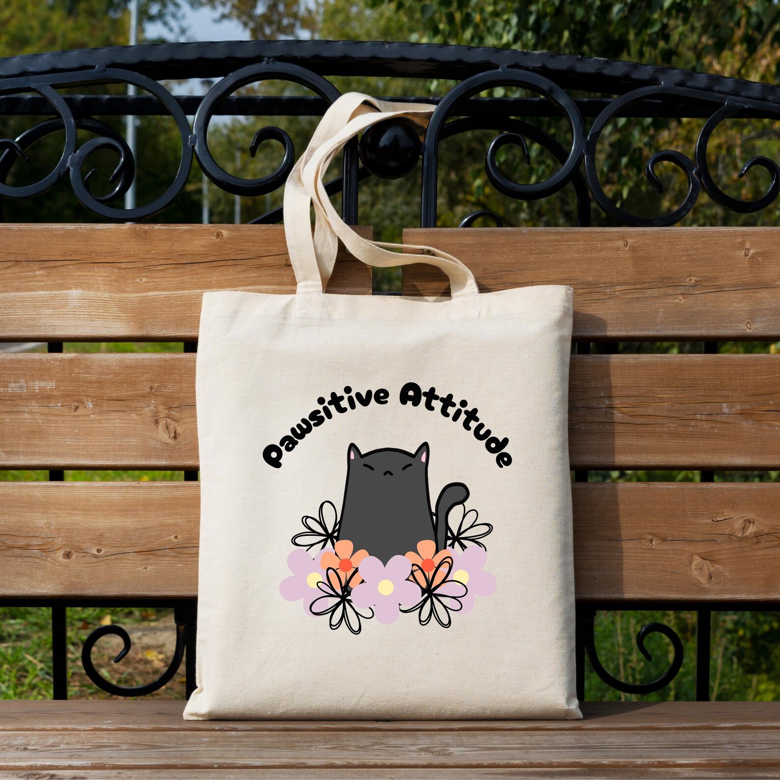 Cute Cat Tote Bag | Pawsitive Attitude | Eco-friendly Shopping Bag ...