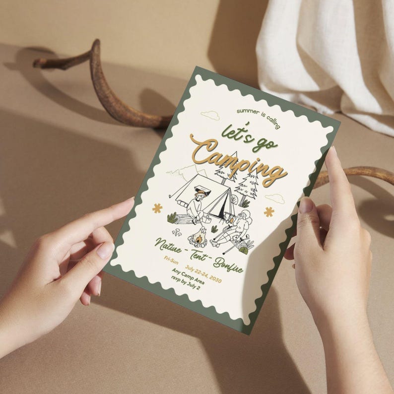 Doodle Summer Camp Invitation: Glamping, Bonfire Party (editable Canva ...