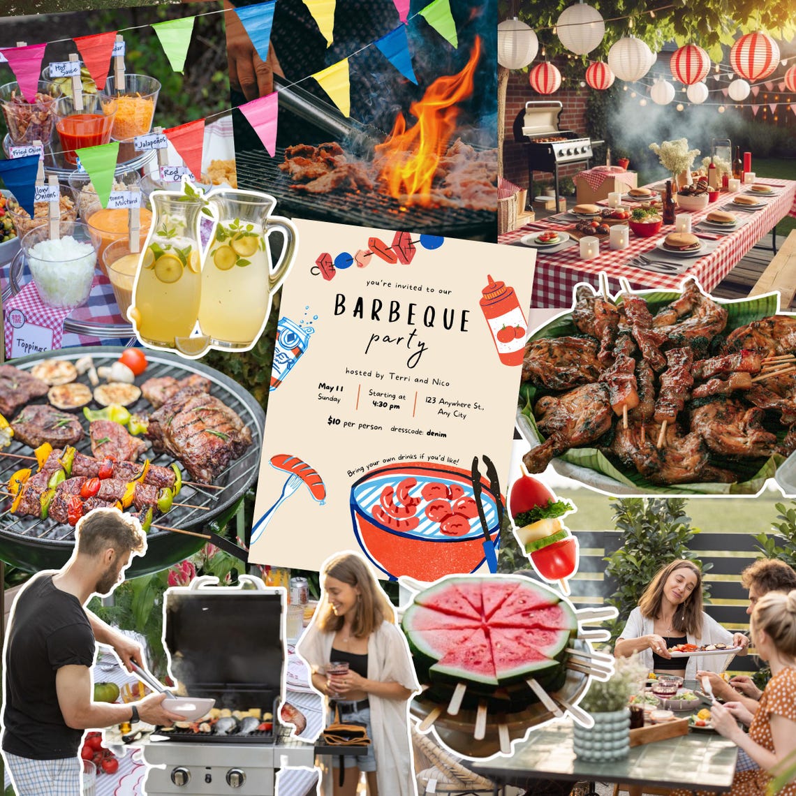 Fun Food Sketch BBQ Party Invitation: Editable Canva Template (digital ...