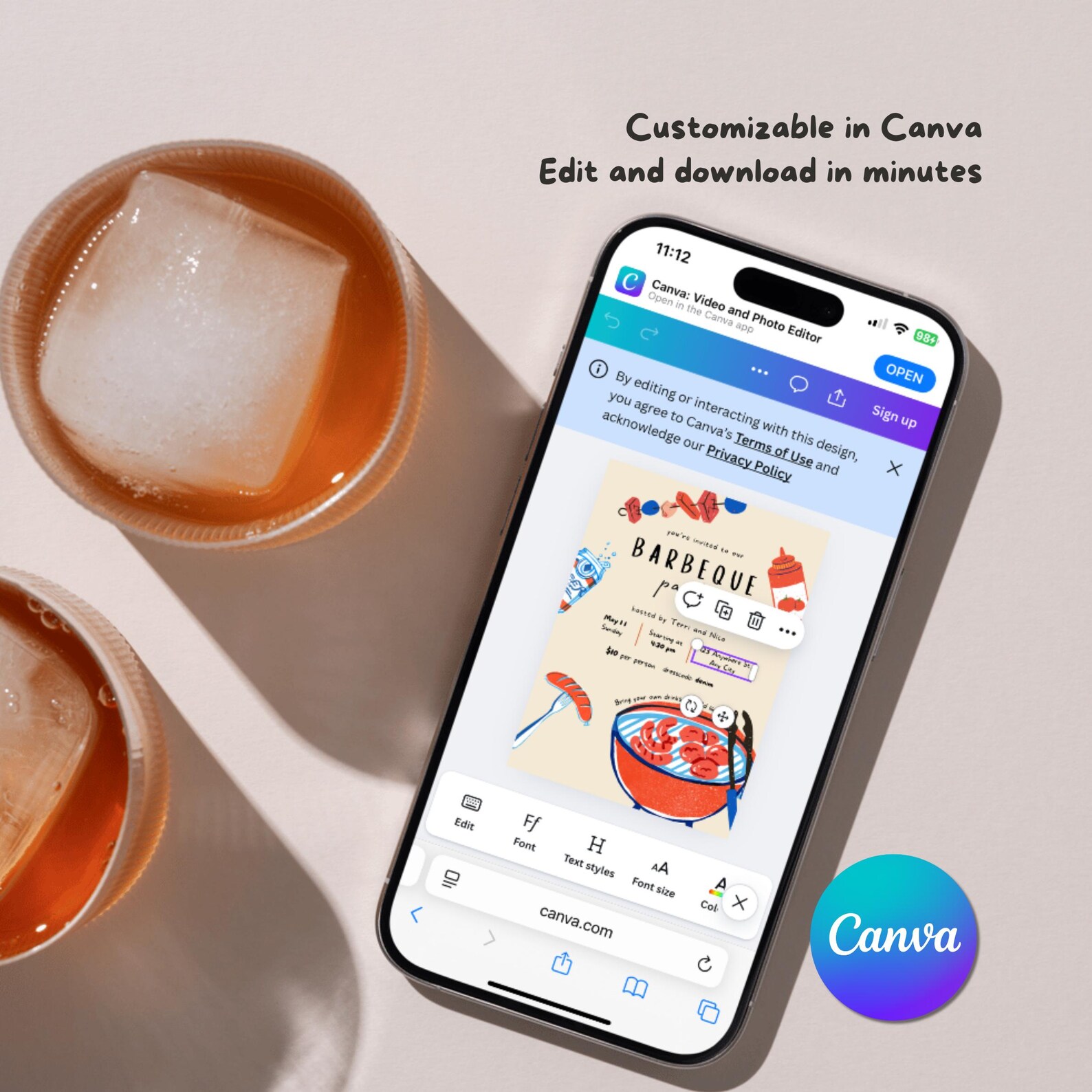 Fun Food Sketch BBQ Party Invitation: Editable Canva Template (digital ...