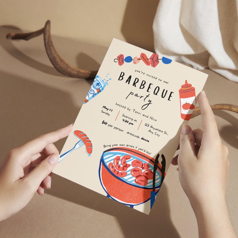 Fun Food Sketch BBQ Party Invitation: Editable Canva Template (digital ...