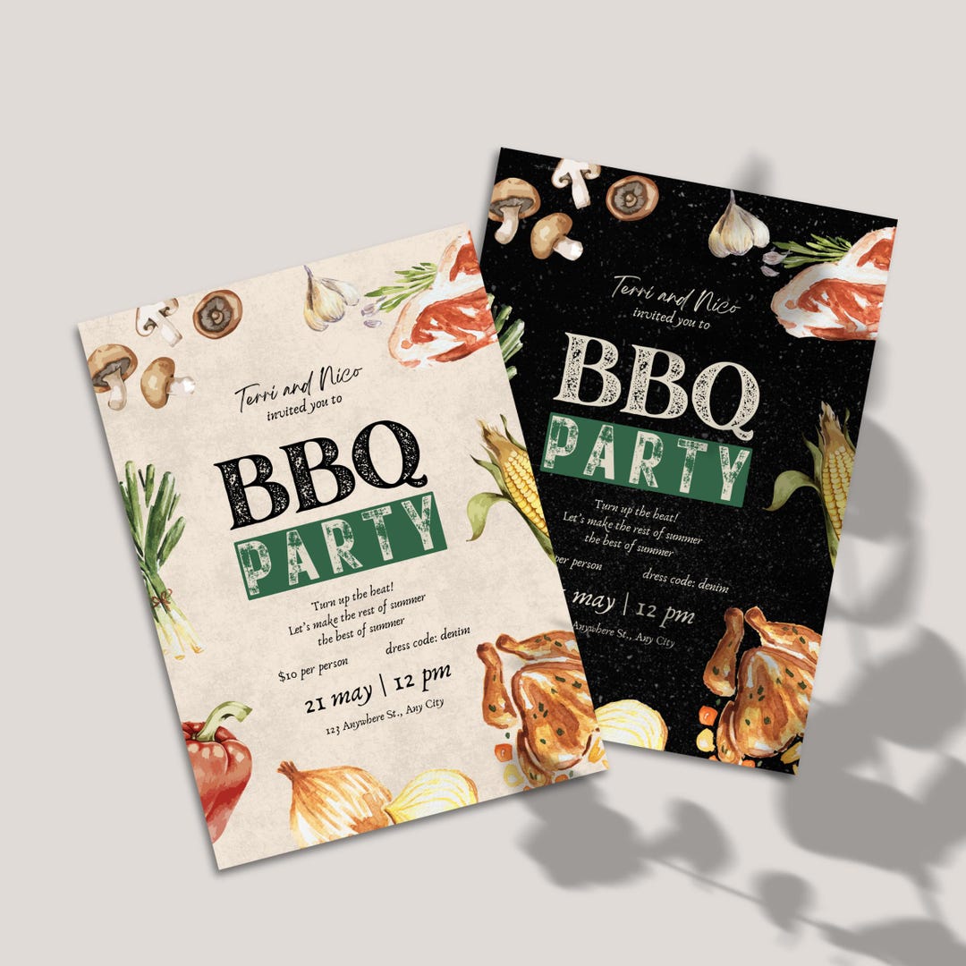 Illustrated Rustic BBQ Party Invitation Template Bbq Party Invite ...