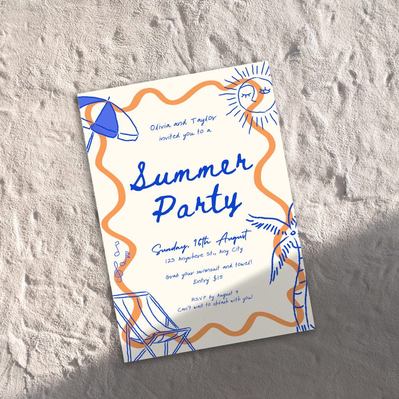 Illustrated Summer Pool Party Invitation: Editable Canva Template ...