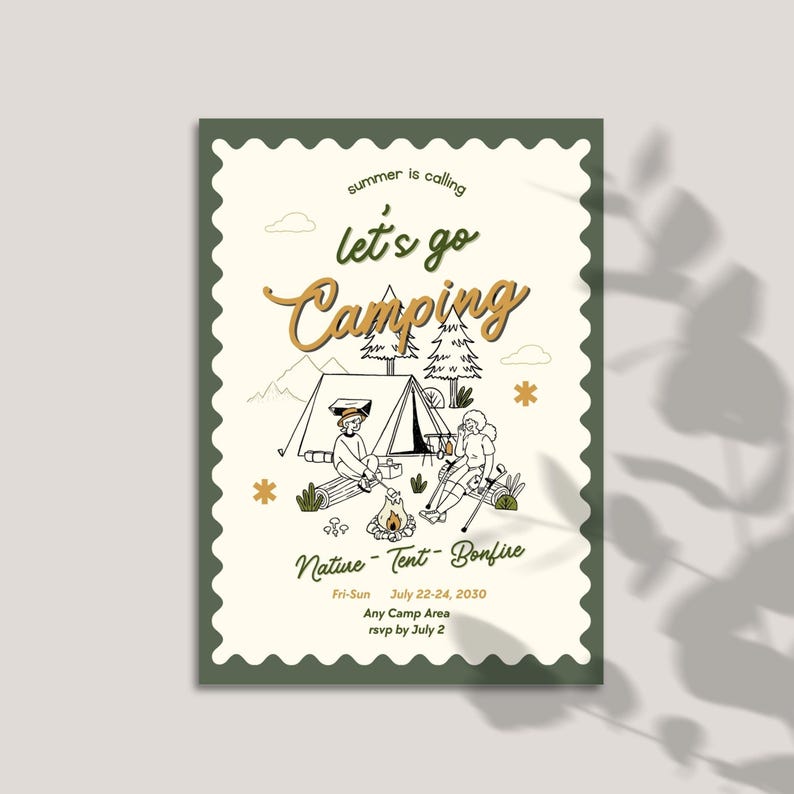 Doodle Summer Camp Invitation: Glamping, Bonfire Party (editable Canva ...