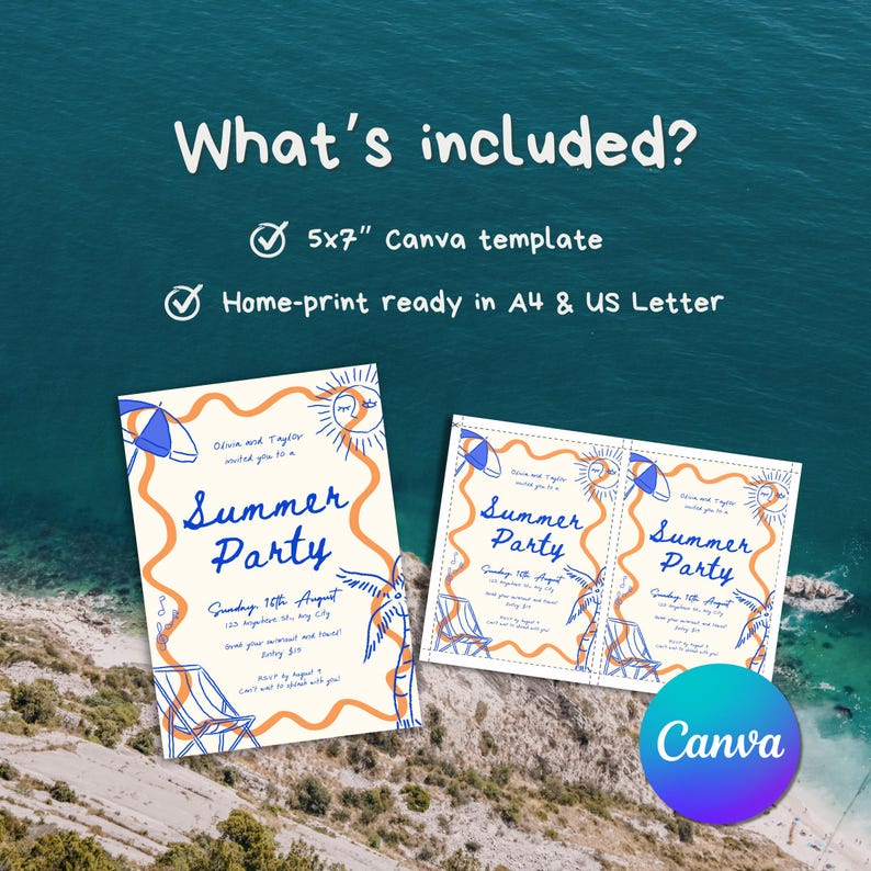 Illustrated Summer Pool Party Invitation: Editable Canva Template ...