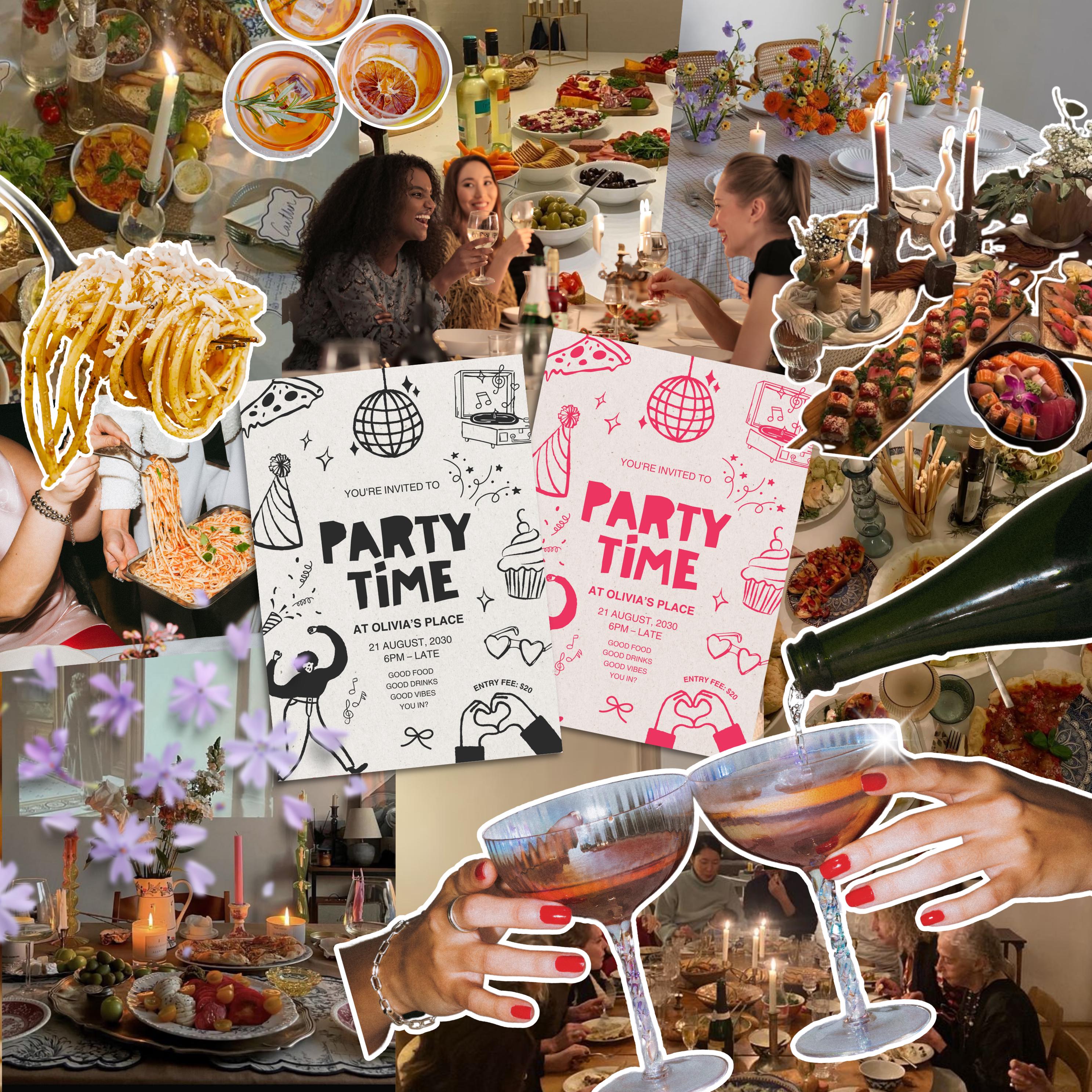 Doodle Dinner Party Invitation: Editable Birthday Template (digital ...