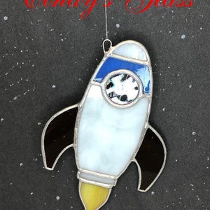 Red, White & Blue Stained Glass Rocket Ship Silver Finish - Etsy