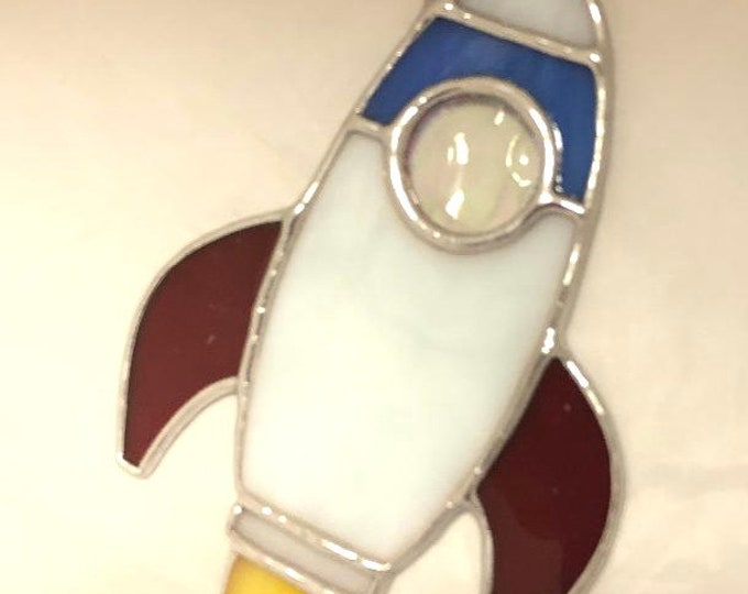 Red White & Blue Stained Glass Rocket Ship Silver Finish - Etsy