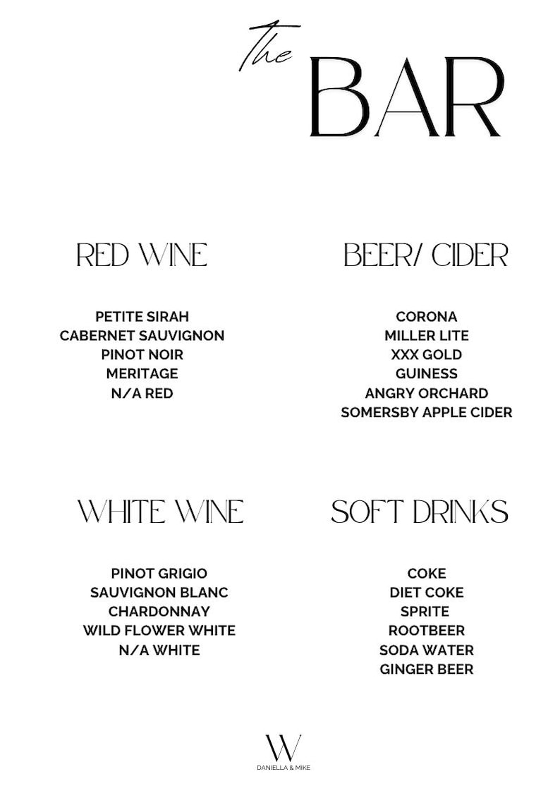 ELEGANT MINIMALIST Wedding Bar Menus - Etsy