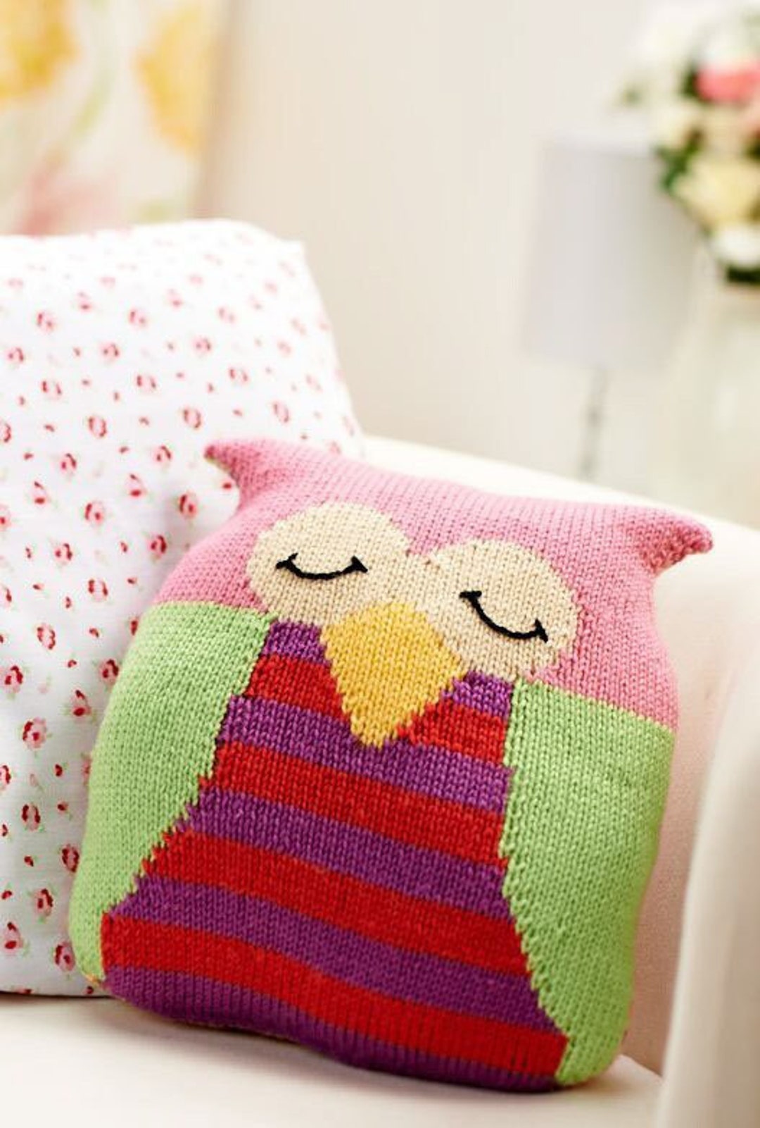 Sleepy Owl Cushion Knitting Pattern Etsy 4918