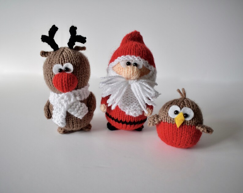 Santa Rudolph and Robin Christmas toys knitting patterns | Etsy