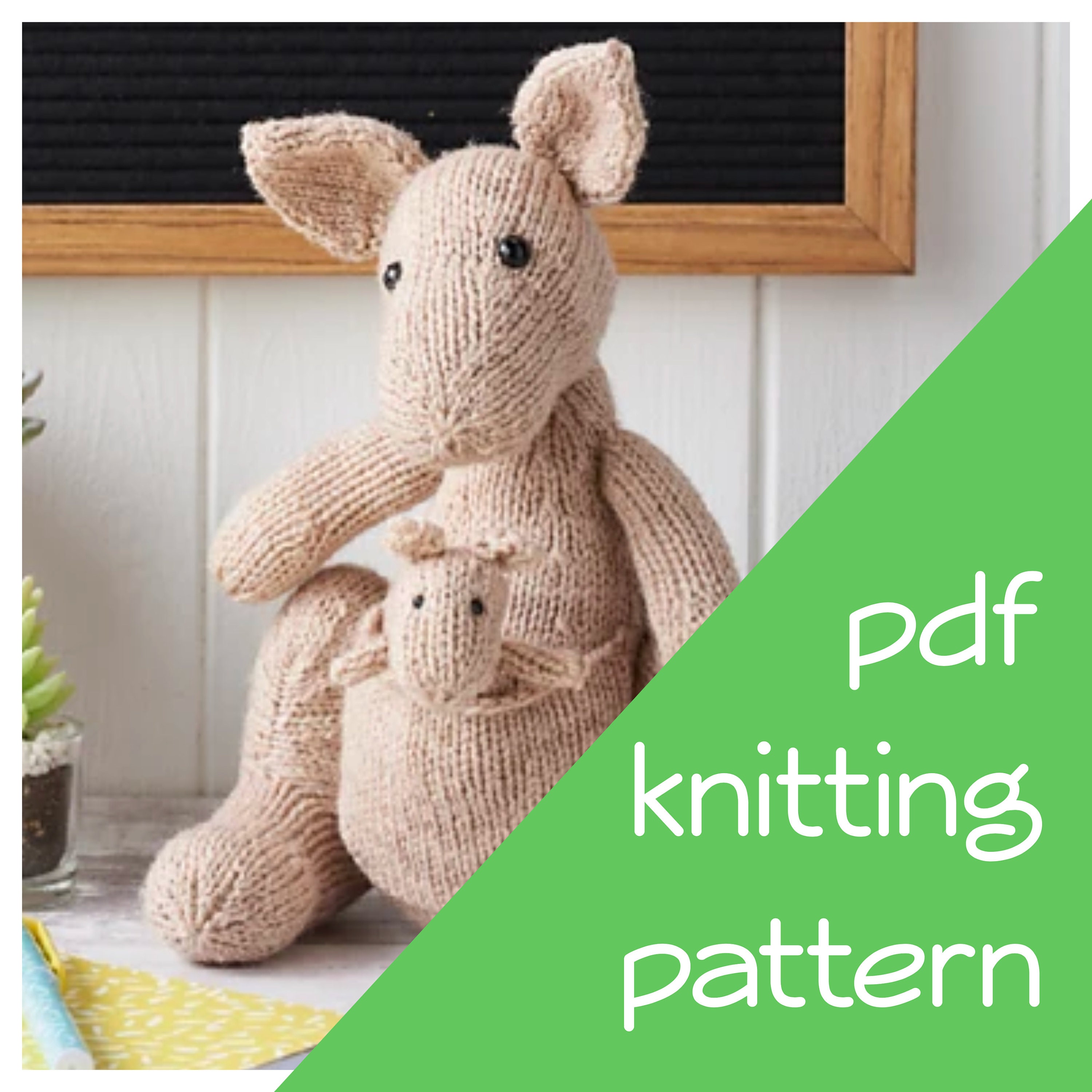 Kits & How To 10. Knitting Pattern To Make Vintage Cute Toy Kangaroo ...