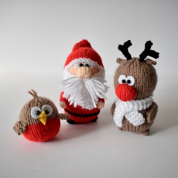 Santa Rudolph and Robin Christmas Toys Knitting Patterns | Etsy