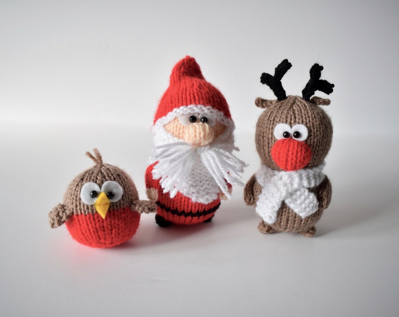 Santa Rudolph and Robin Christmas toys knitting patterns | Etsy