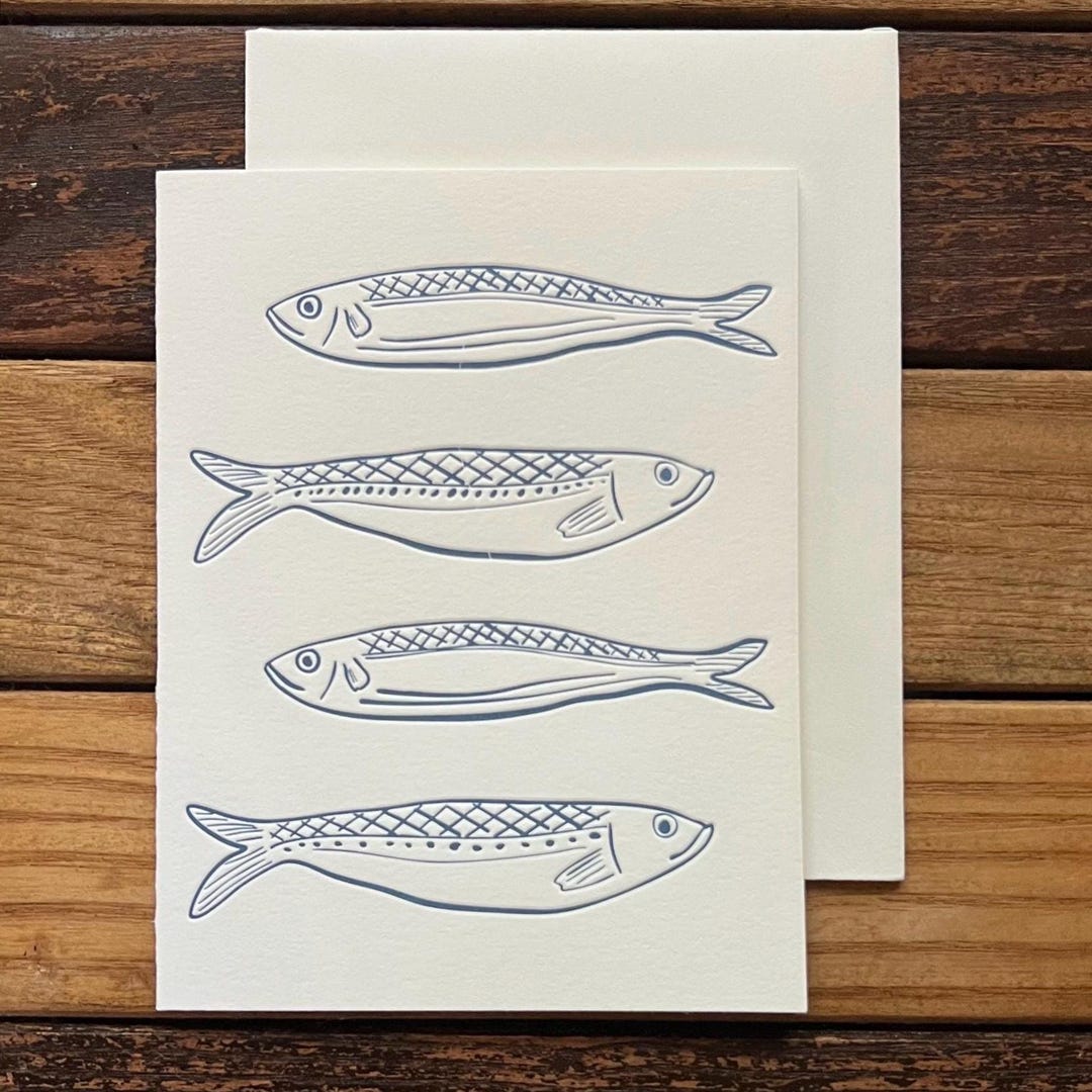 Sardines Letterpress Card, Mediterranean, Illustrated, Minimalistic ...