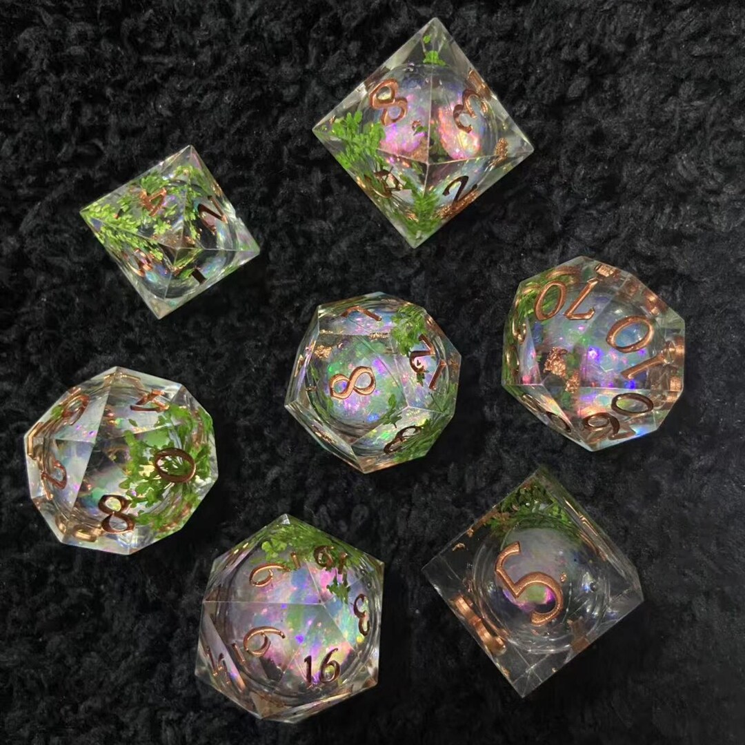 Resin Polyhedral Dice Set With Real Leaves, Dnd Dice, Dungeons and ...