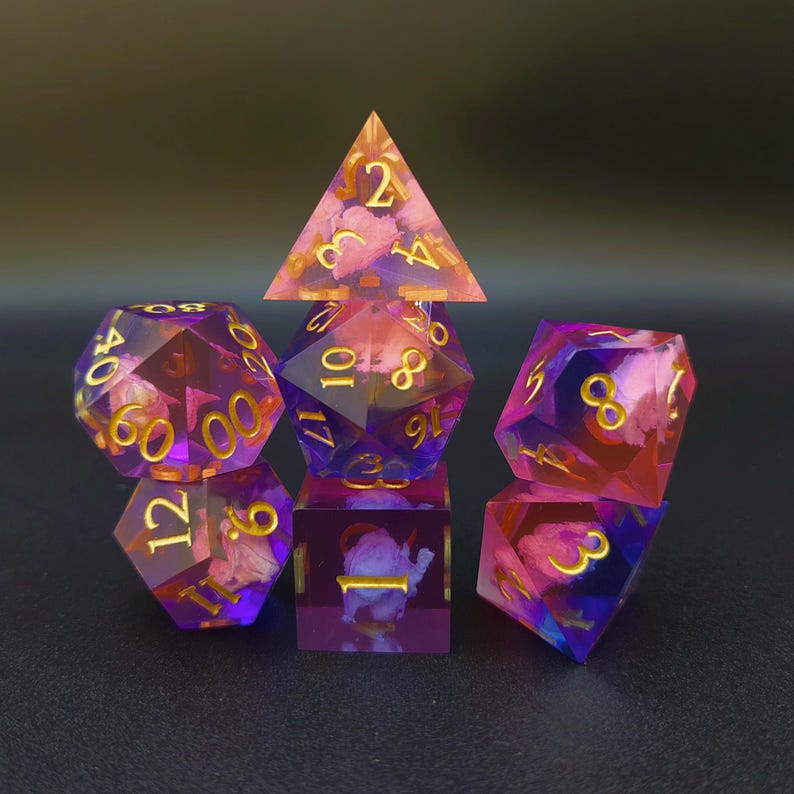 Pink & Blue Dice. Gradient Cloud Dice, Handmade Resin Sharp Edge Dnd ...