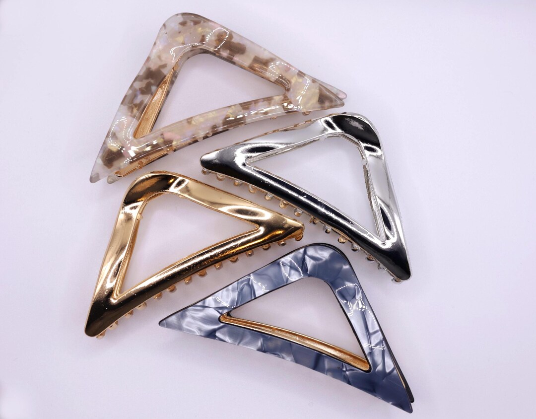 Gold Large Triangle Hair Claw Clips for Women, Strong Hold Metal Claw ...