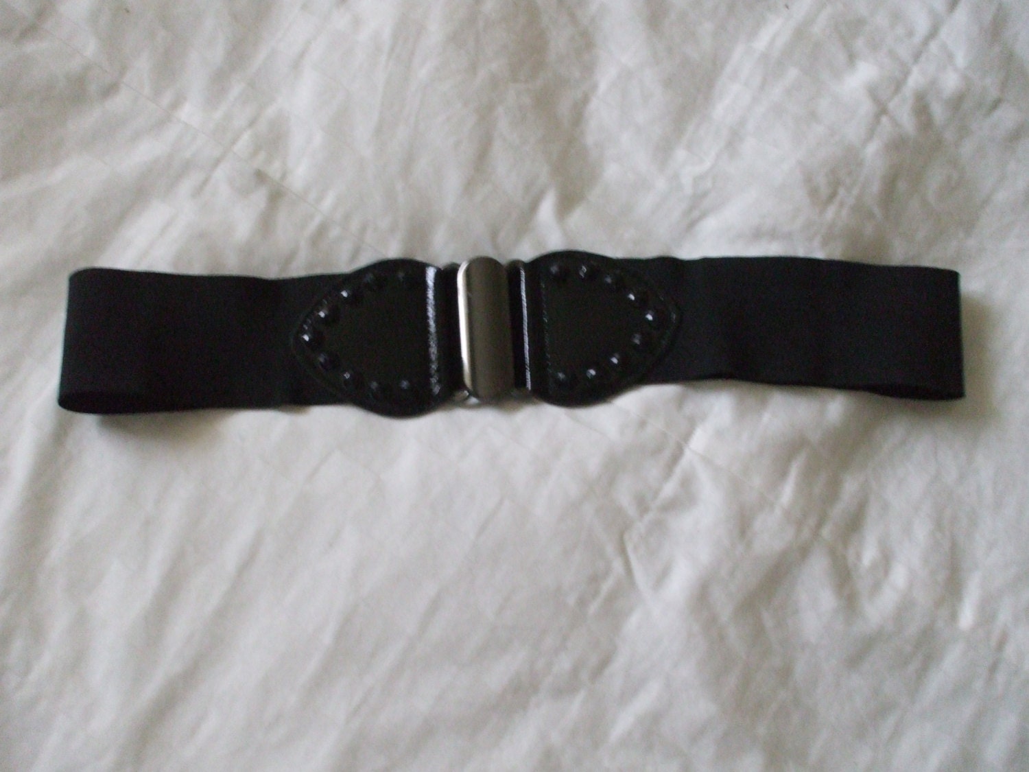 Black Cinch Belt - Large Metal Buckle - Leather Like - Covered Studs ...