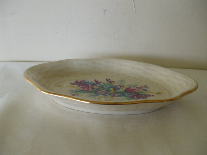 Lenox Tray or Dish , Floral Design With Basket Weave and Gold Trim ...