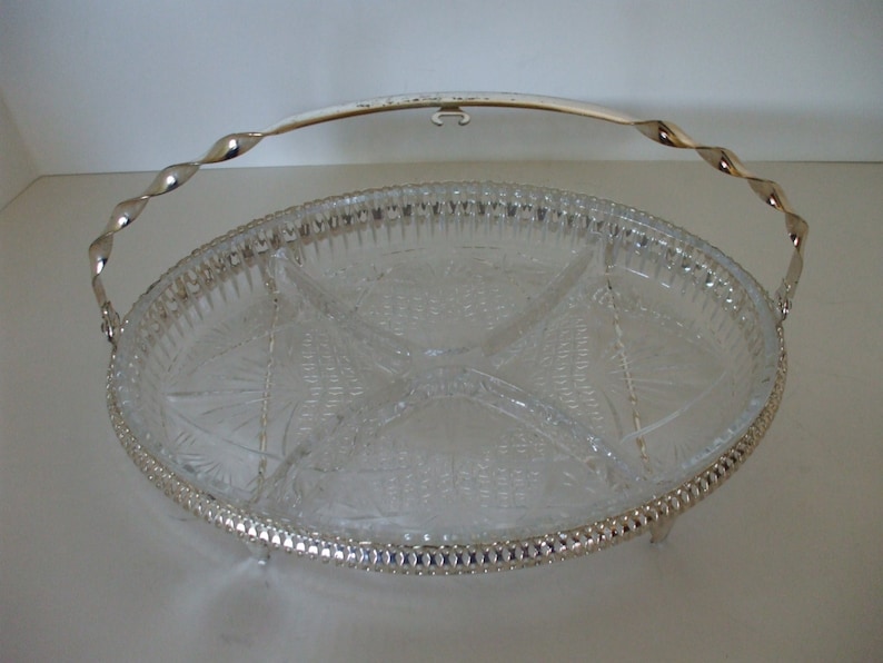 Silverplate Relish Caddy/tray With Cut Glass Dish , 4 Divided Sections ...