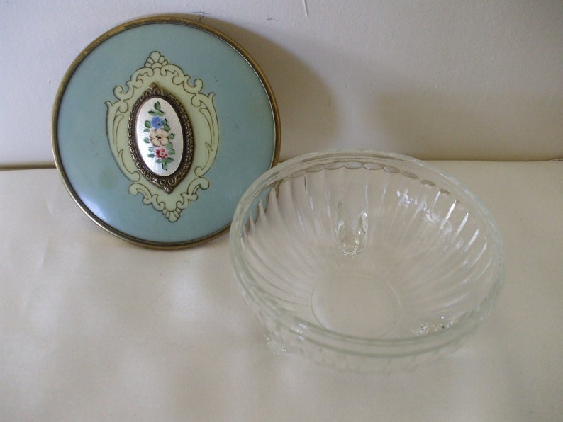 Powder Dish, Footed With Floral Copper Lid, Vanity Dish, Tricket Box ...