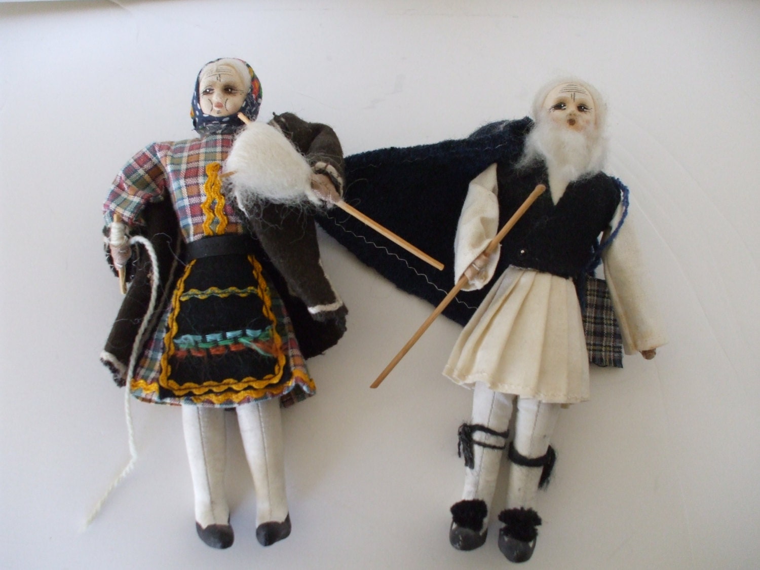 Antique Greek Dolls in Traditional Costume - Hand-painted Canvas Dolls ...