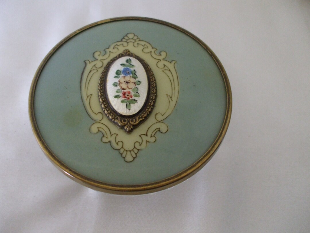 Powder Dish, Footed With Floral Copper Lid, Vanity Dish, Tricket Box ...