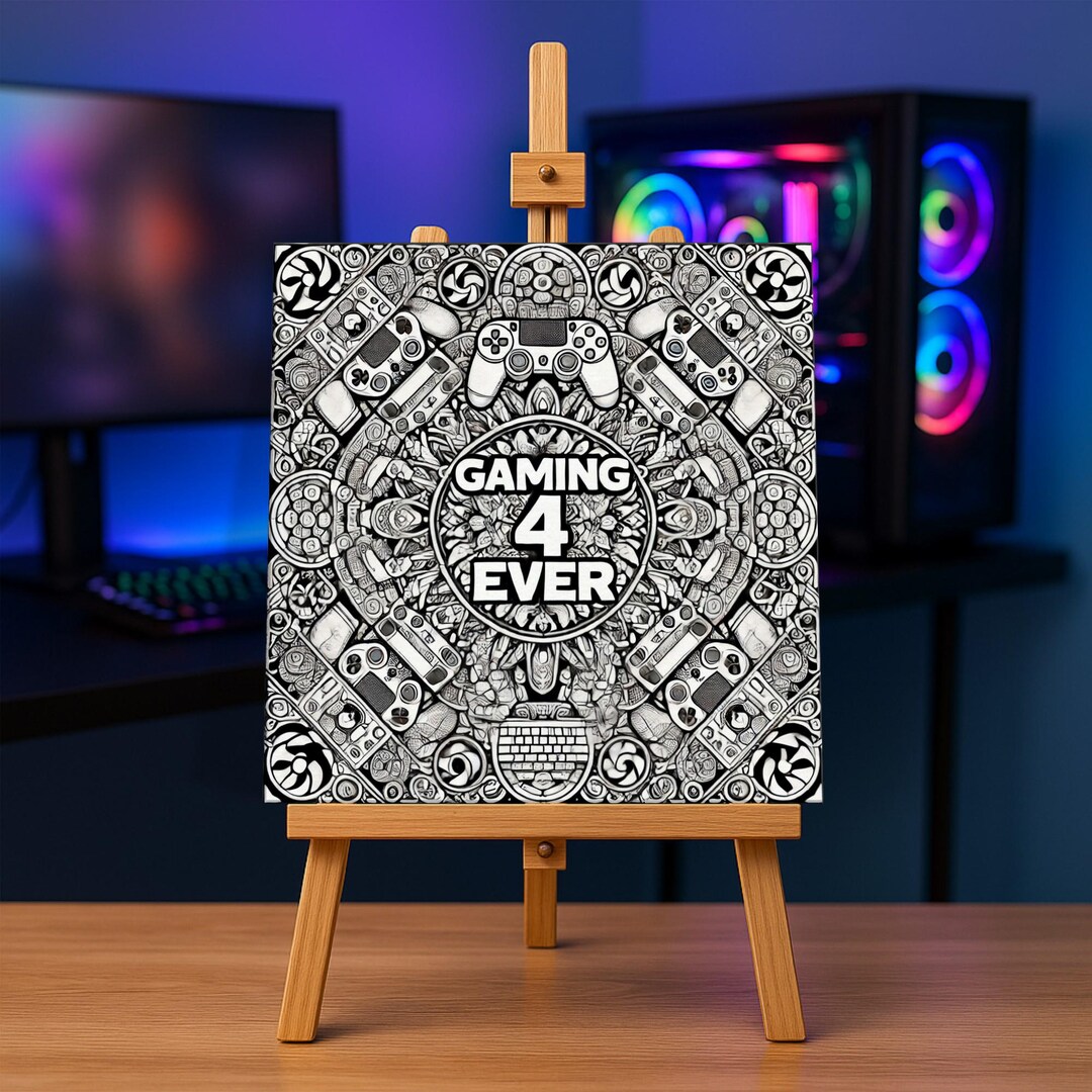 Gaming 4EVER Mandala Coloring Page – Black and White Canvas Art for ...