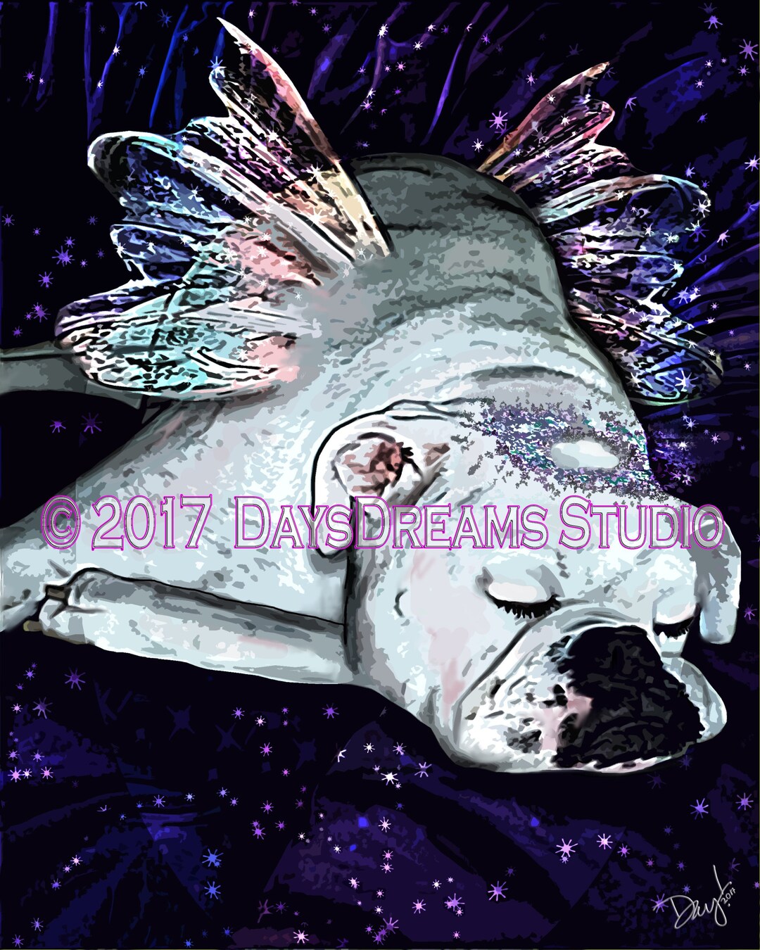 White Bulldog Memorial Sleeping Peaceful Winged Angel English Bullie ...
