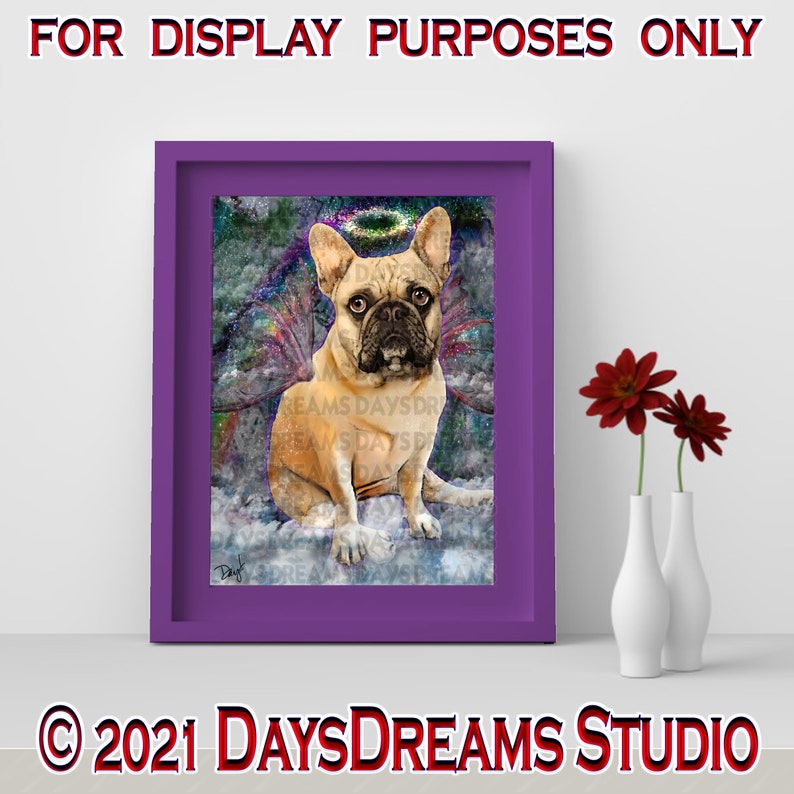 Fawn French Bulldog Frenchie Angel Wings Halo Memorial Grief Pet Loss ...