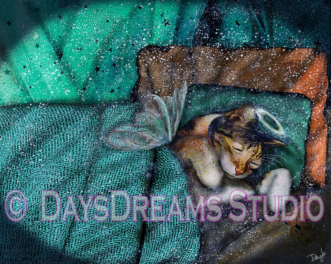 Calico Mostly White Tortie Tri-color Cat Sleeping Angel Wings Halo Pet ...