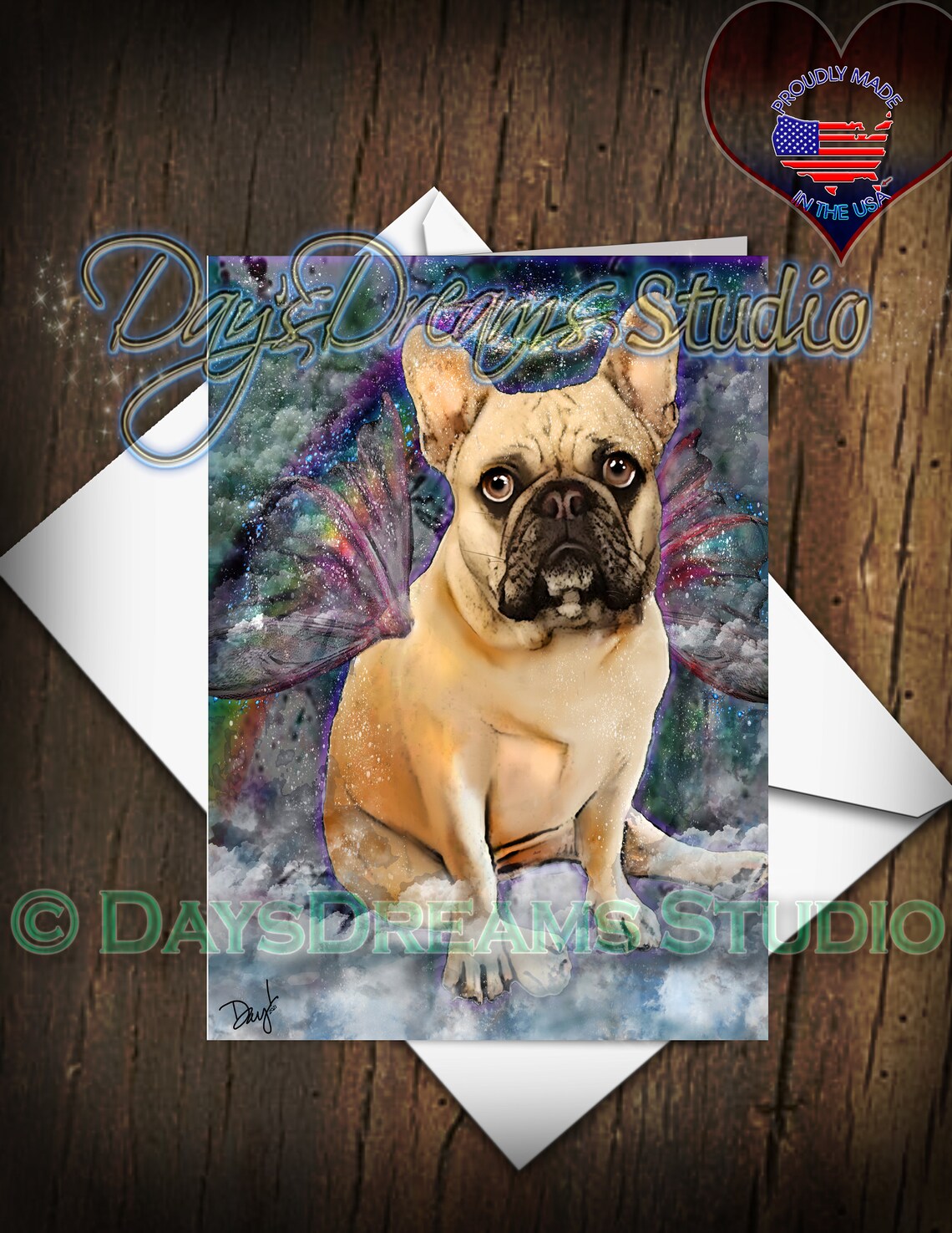 Fawn French Bulldog Frenchie Angel Wings Halo Memorial Grief Pet Loss ...
