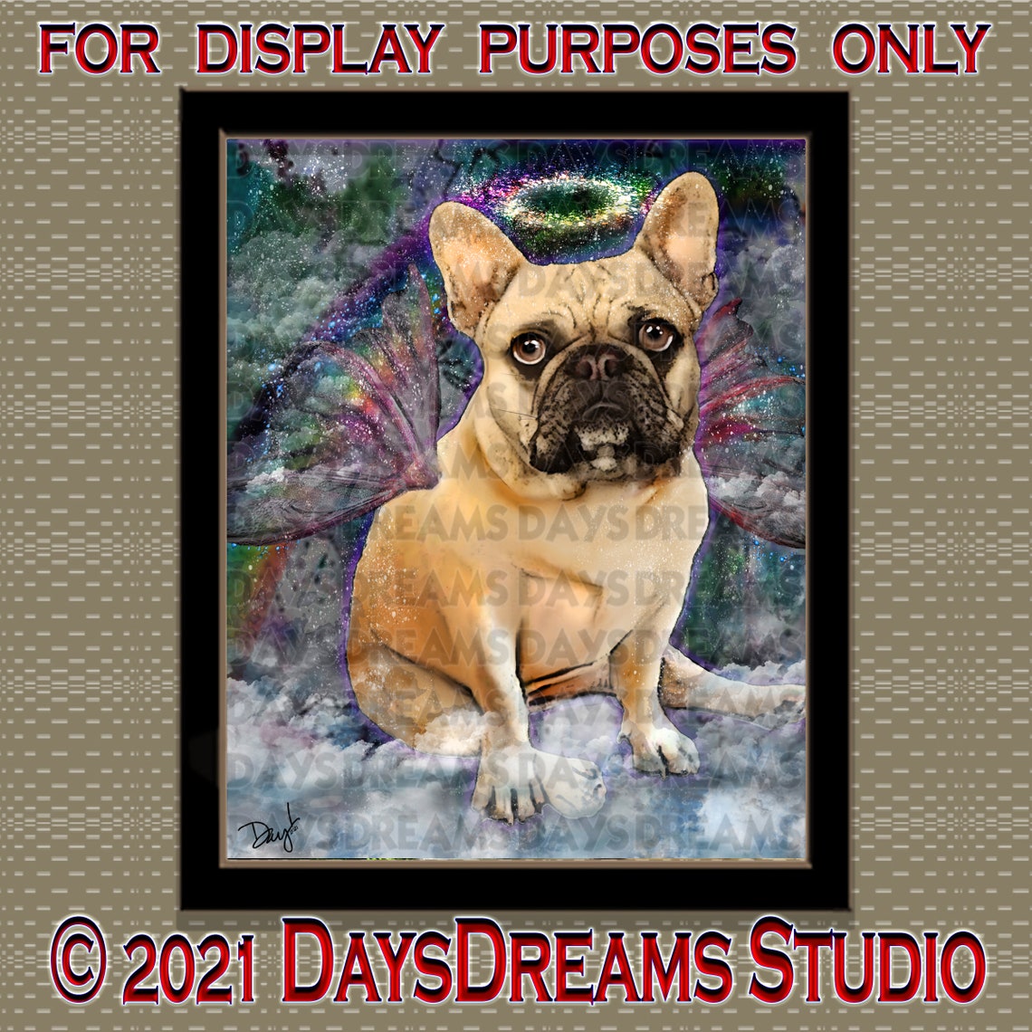 Fawn French Bulldog Frenchie Angel Wings Halo Memorial Grief Pet Loss ...