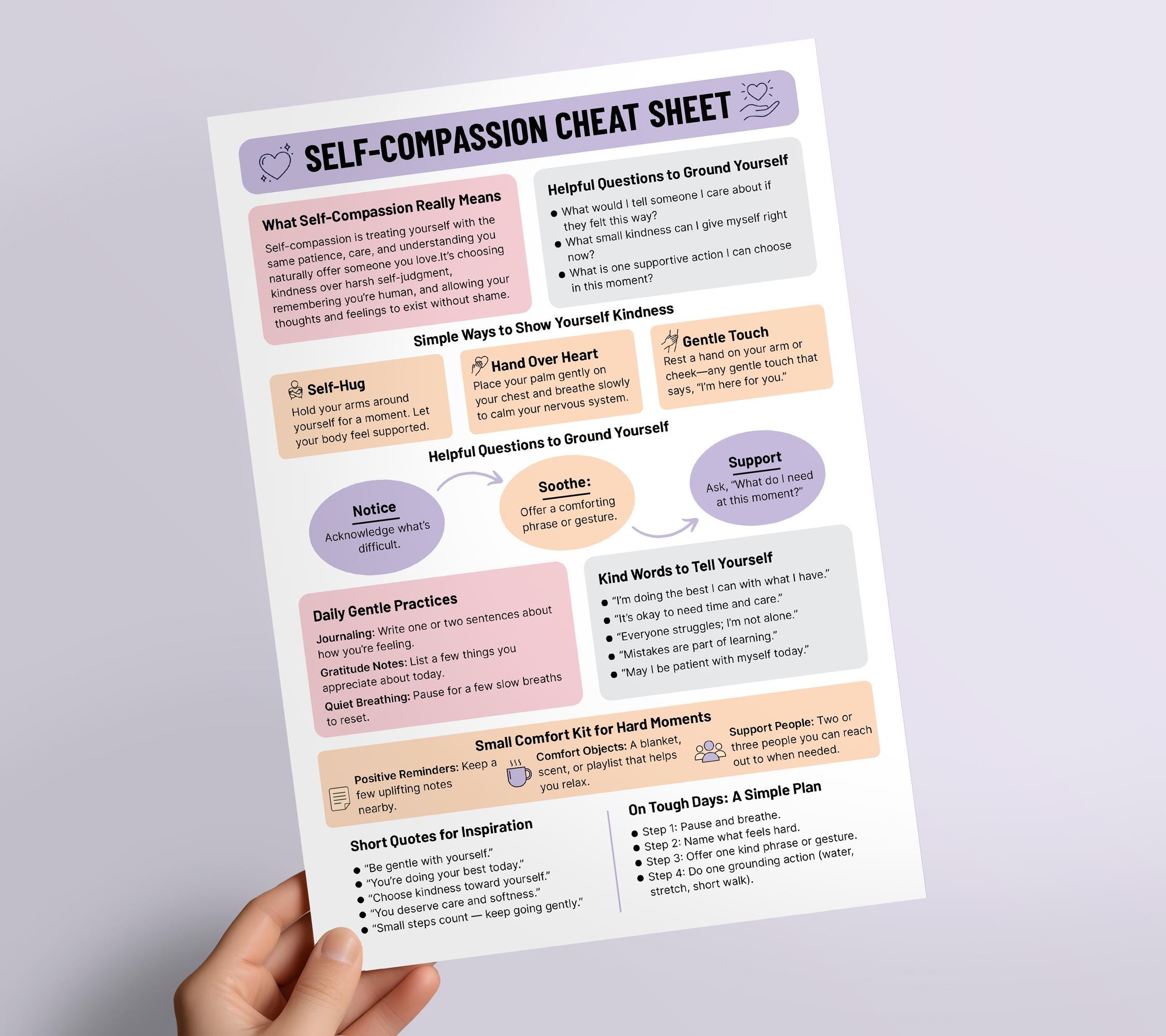 Self-compassion Worksheet Printable, Therapy Worksheets PDF, Mental ...