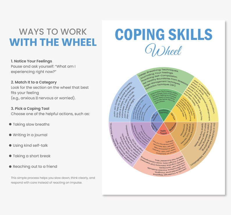 Coping Skills Wheel Printable | Therapy Worksheets for Kids & Adults ...