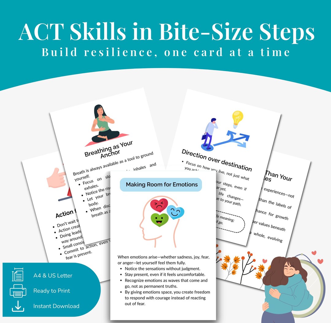 ACT Therapy Flashcards: Mindfulness & Resilience Skills (printable PDF ...