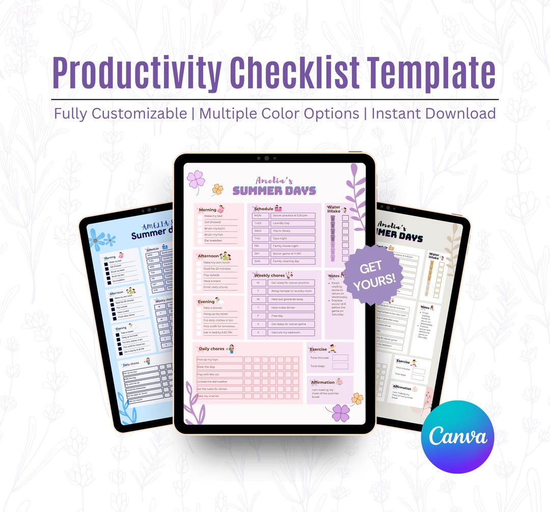 Kids Summer Daily Planner: Chore Chart & Activity Schedule (editable ...