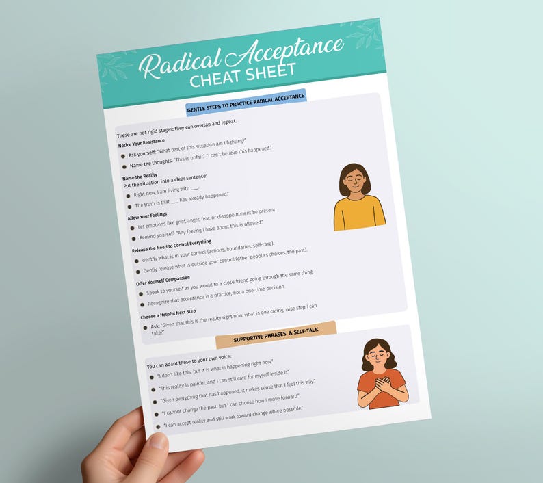 Radical Acceptance DBT Cheat Sheet, Coping & Mindfulness Guide ...