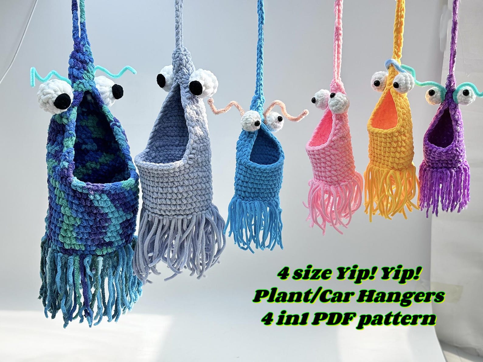 4 in 1 Yip Yip Car Hanger Plant Hangers Crochet Pattern PDF Bundle Yip Alien Crochet Pattern - Etsy