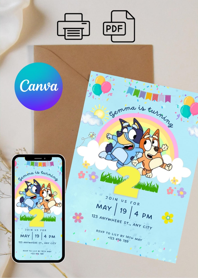 Bluey Birthday Invitation • Editable Canva Template • Kids Party ...