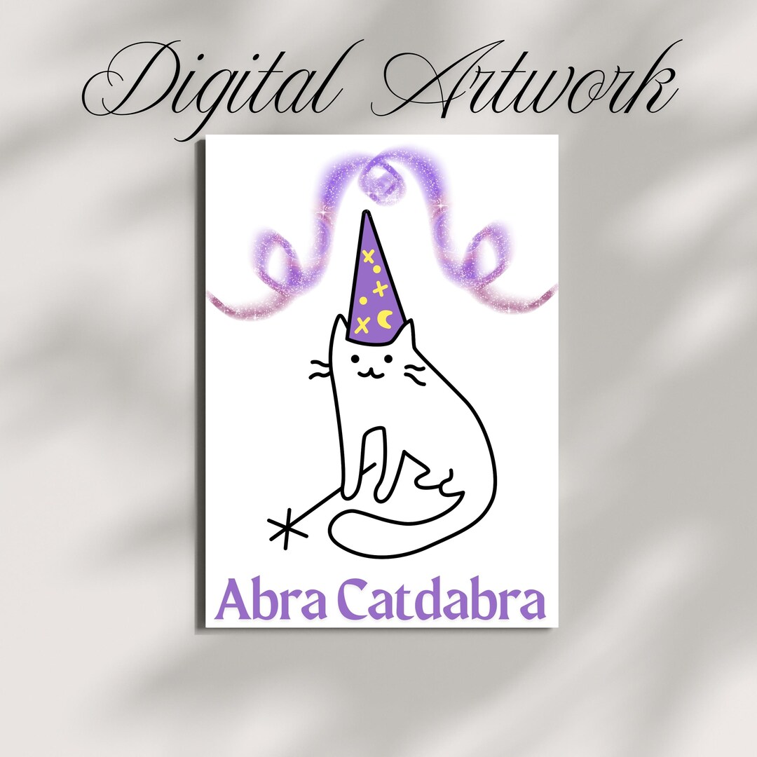 Wizard Cat Poster, Whimsical and Cute Cat Wall Art, Funny Kitty Printable Wall Poster, Cute Cat ...