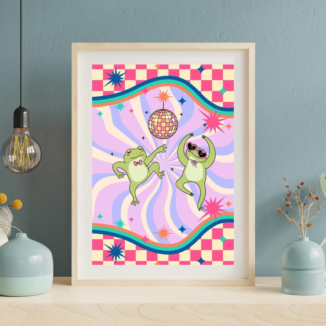 Funky Frogs Dancing Instant Downloadable Poster, Psychedelic Disco Wall ...