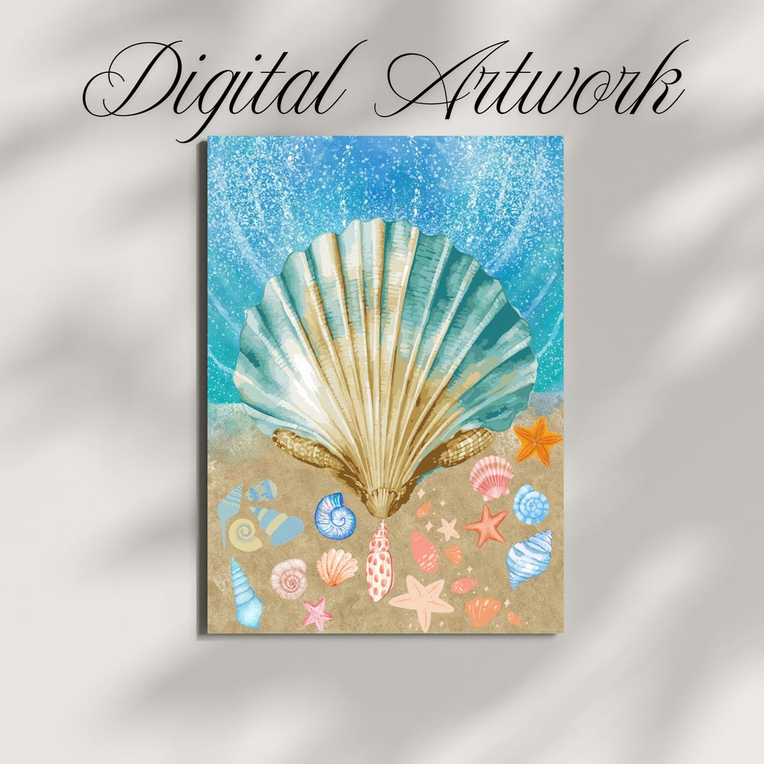 Seashells Poster, Seashells Watercolor Instant Download Print, Beach ...