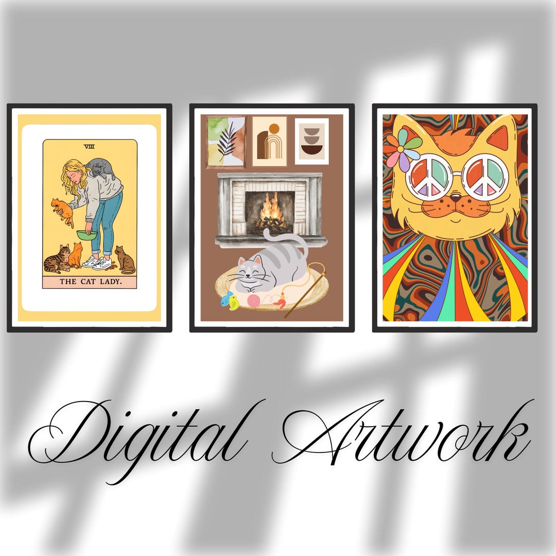 Cat Digital Poster Bundle, Cat Art Prints, Minimalist Cat Decor, Kitty ...