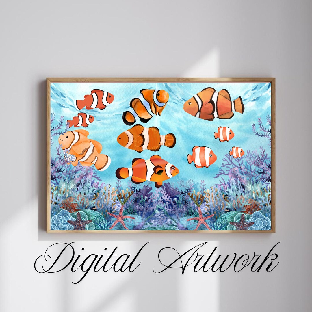 Clown Fish Print, Aquatic Fish Instant Download Wall Decor, Clown Fish ...