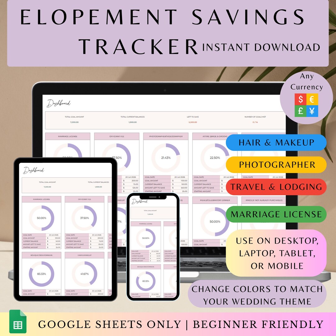 ADHD Elopement Savings Tracker Adult Digital Wedding Planner Google ...