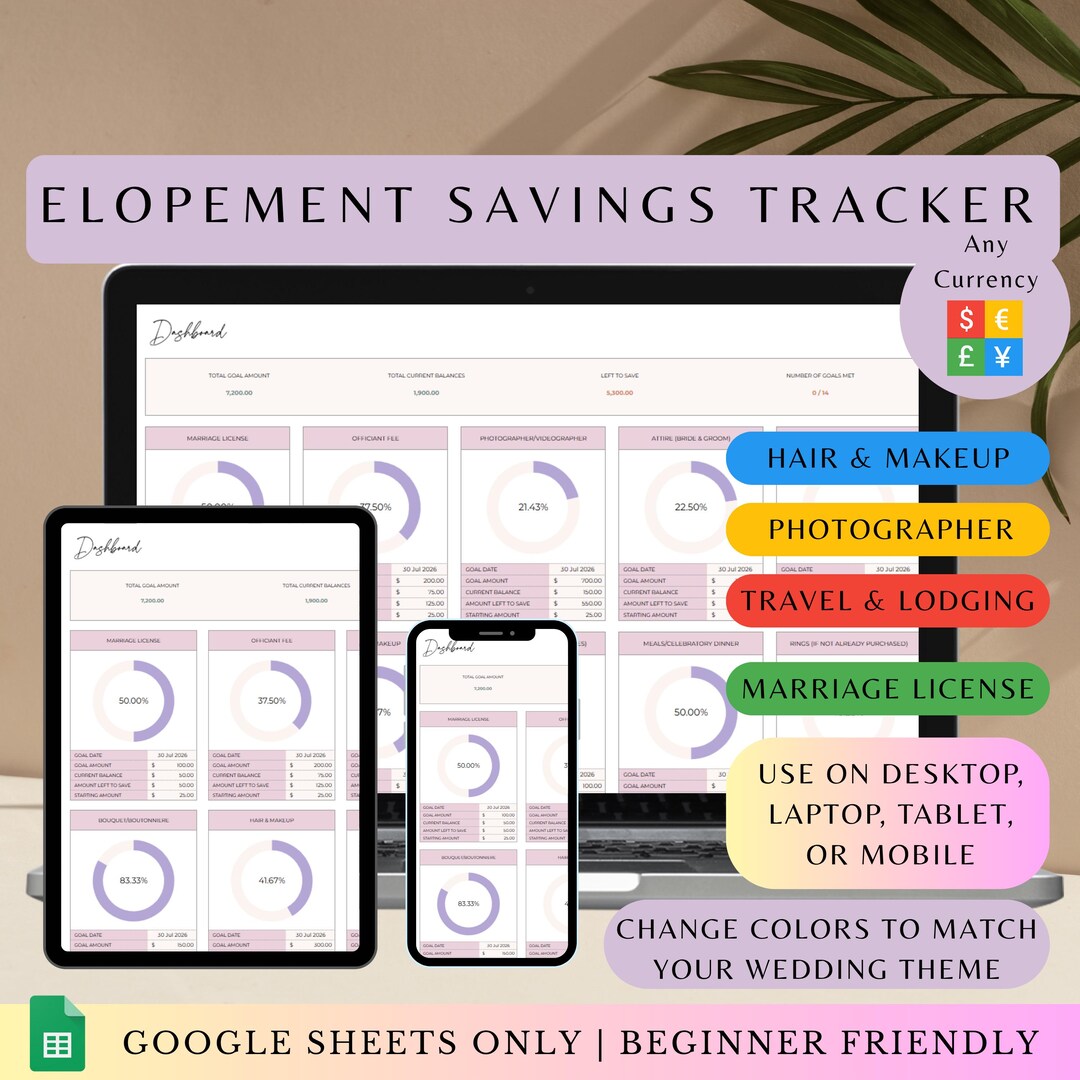 Personalized Elopement Savings Tracker Type A Digital Wedding Planner ...